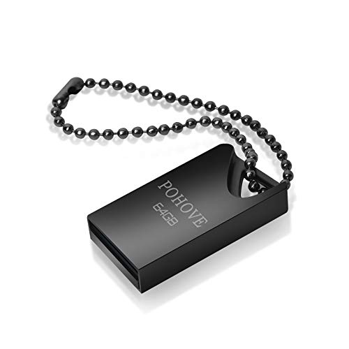 POHOVE USB Flash Drive 64GB Mini Memory Stick 64 GB Portable Pen Drive 64GB Waterproof USB Stick with Key Ring for PC Laptop Computers Tablet etc -Black