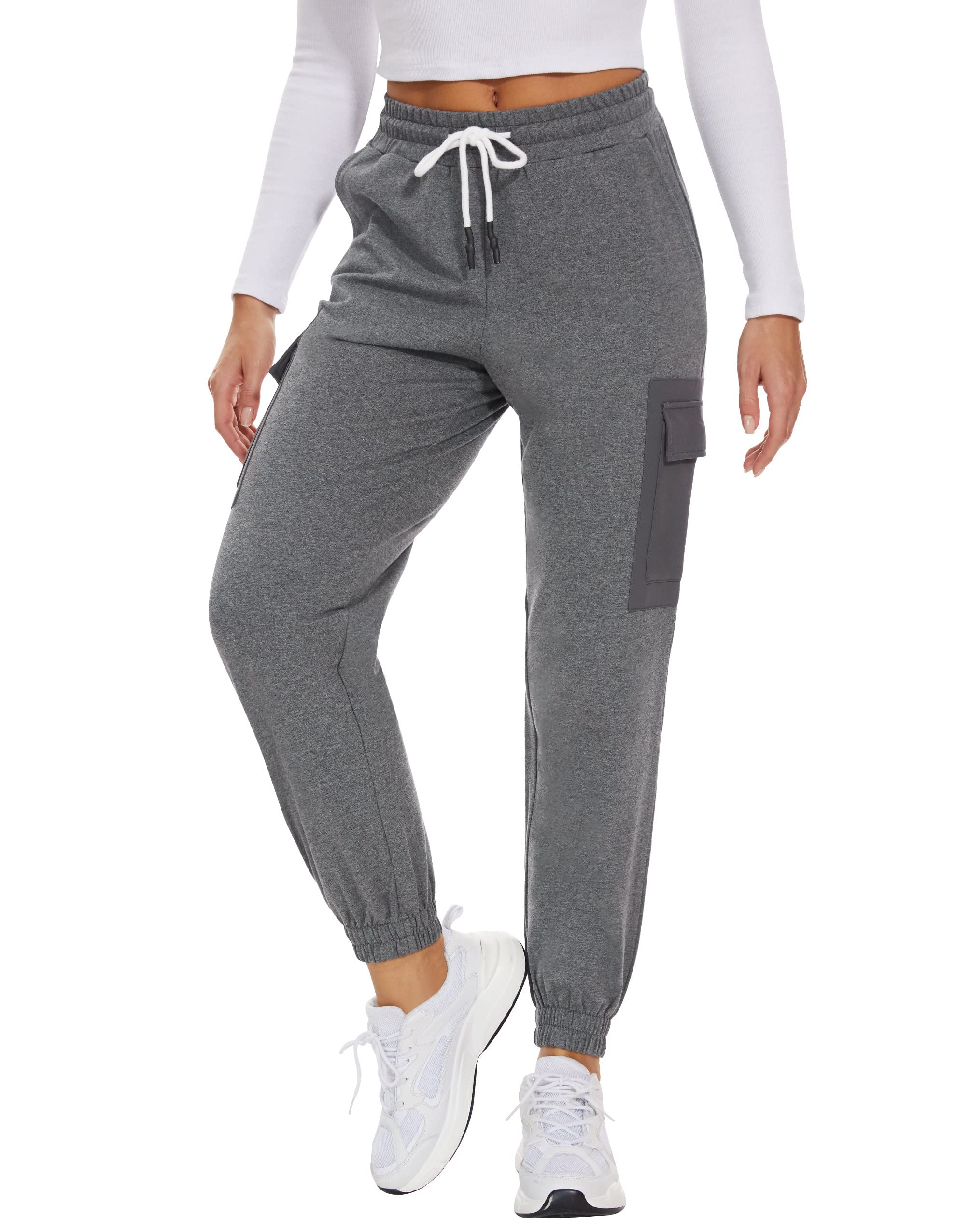 Women's Loose Cargo Sweatpants Pockets Sporty Gym Athletic Fit Jogger Pants Yoga Lounge Grey