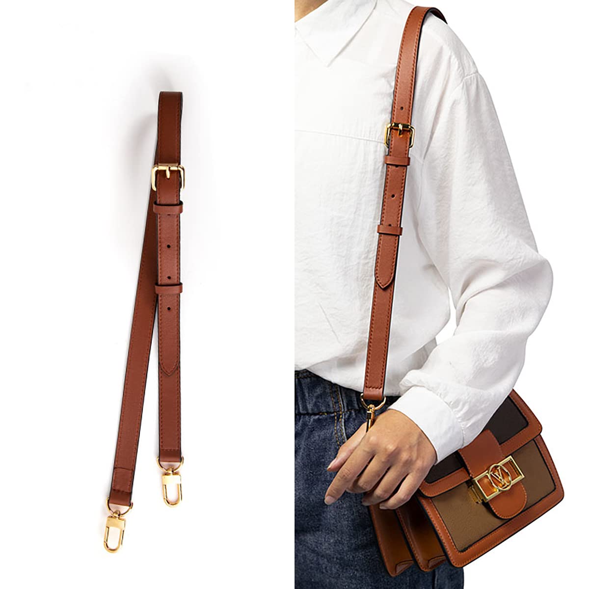 WUTA Leather Strap Replacement Genuine Leather Adjustable Crossbody Strap for Louis Vuitton Women's crossbody Handbags