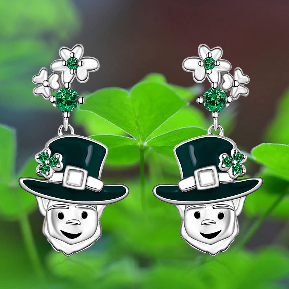 Shamrock St Patricks Day Earrings for Women Sterling Silver PromIrish Emerald Hoop