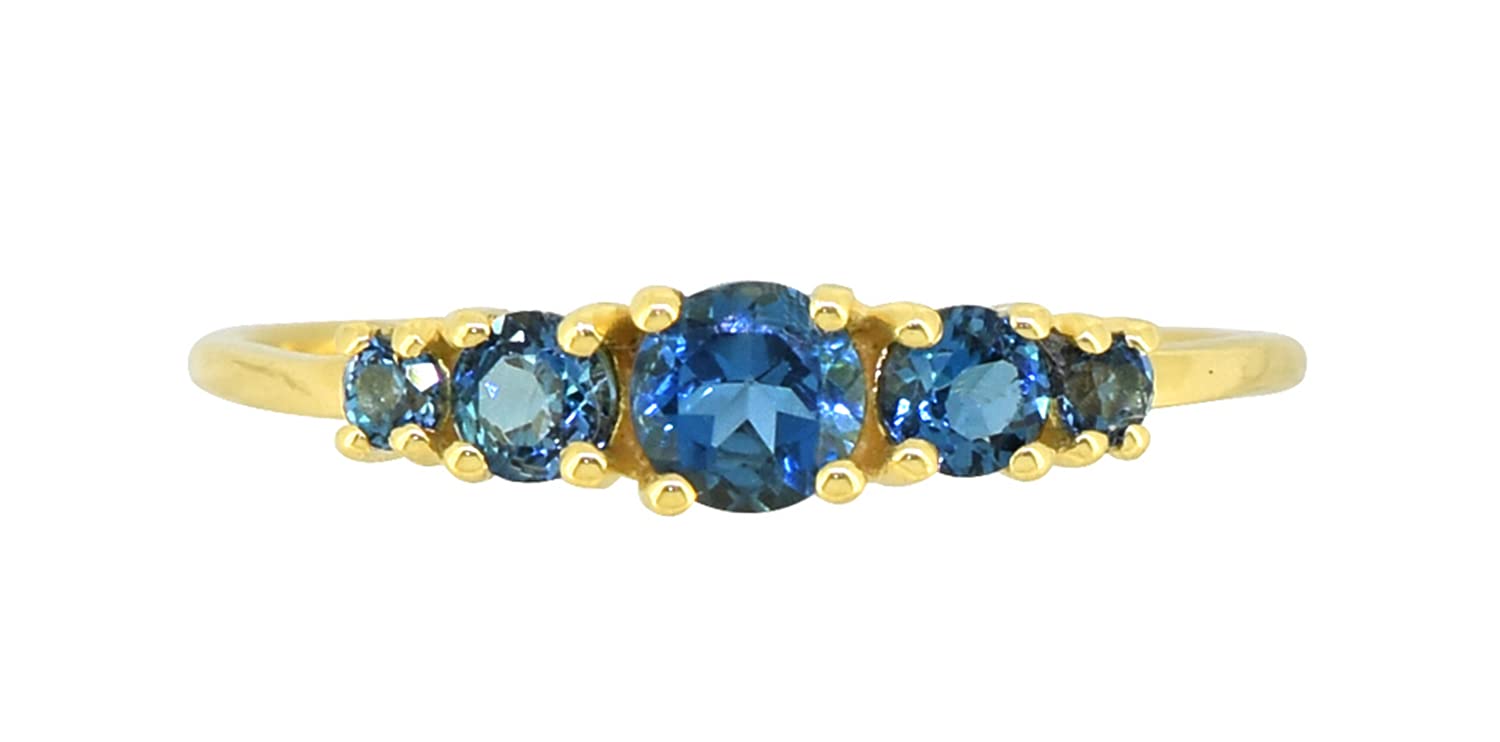 YoTreasure Petite London Blue Topaz Five-Stone Ring 18K Gold Plated Silver