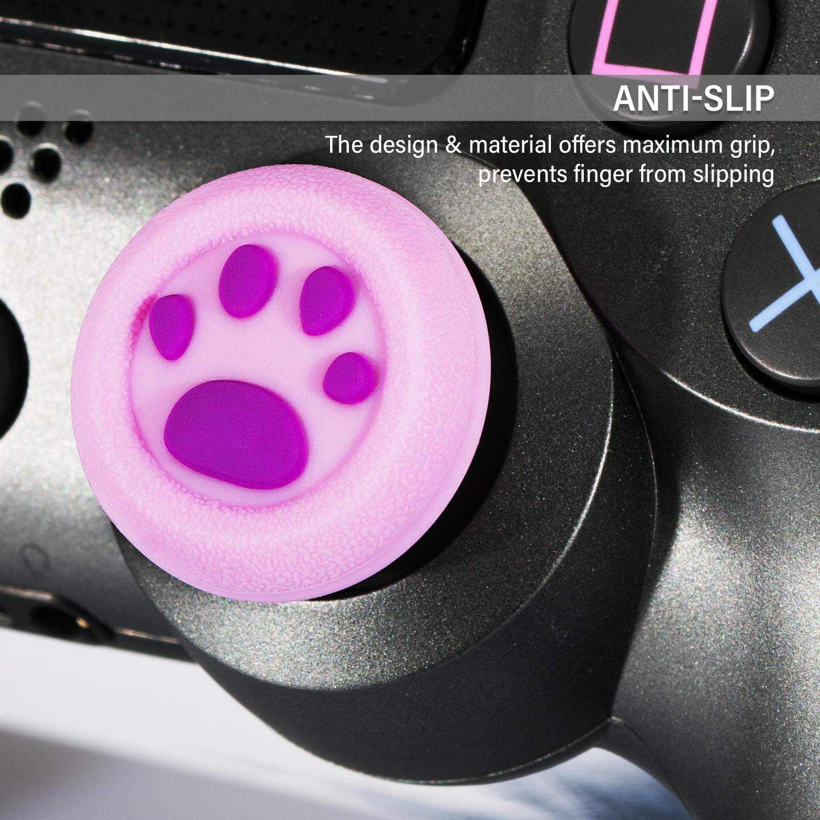 Playrealm Soft Rubber Silicone 3D Texture Thumb Grip Cover x 4 for PS5, PS4, Xbox Series X/S, Xbox One, Switch PRO Controller(Cat Paw Coral Purple)