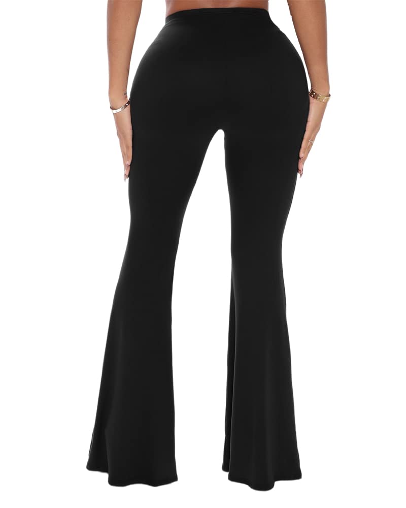 Women's Flare Leggings Drawstring Bootcut Butt Lift Workout Yoga Pants High Waisted Running Sweatpants Black