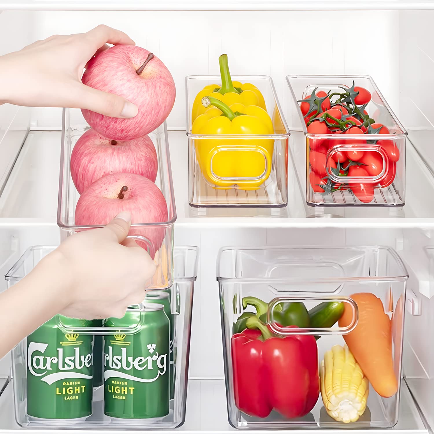 SKYJUNS 8 pack Clear Plastic Storage Bins, Pantry Organization and Storage, Clear Organizing Bins for Kitchen Organization, Freeze Storage, Cabinet Organization (4L+4S)