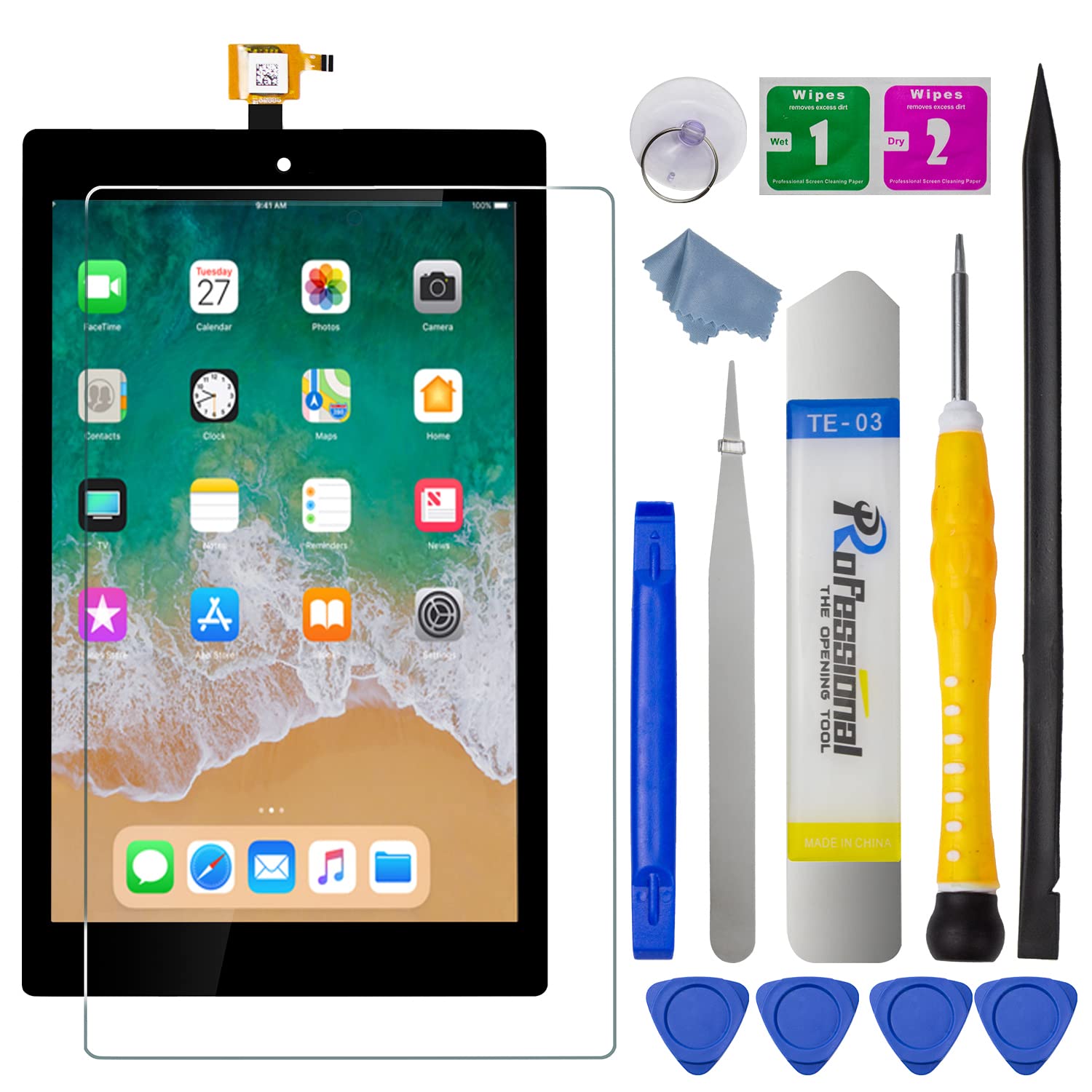Upgraded Touch Screen Digitizer Replacement for Amazon Kindle Fire 7 9th Gen 2019 M8S26G with Tempered Glass Film and Professional Tool Kit