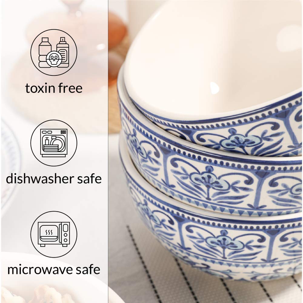 Sonemone Blue Cereal Bowls for Kitchen, 26oz Ceramic Bowls Set of 4 for Cereal, Salad, Soup, Pasta, Dessert, Microwave & Dishwasher Safe