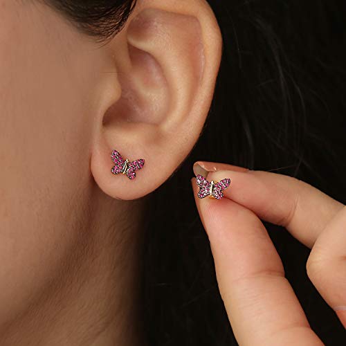 Shweta Creations Solid 14K Yellow Gold Natural 0.18 cttw Ruby Butterfly Stud Earrings Fine Jewelry For Women