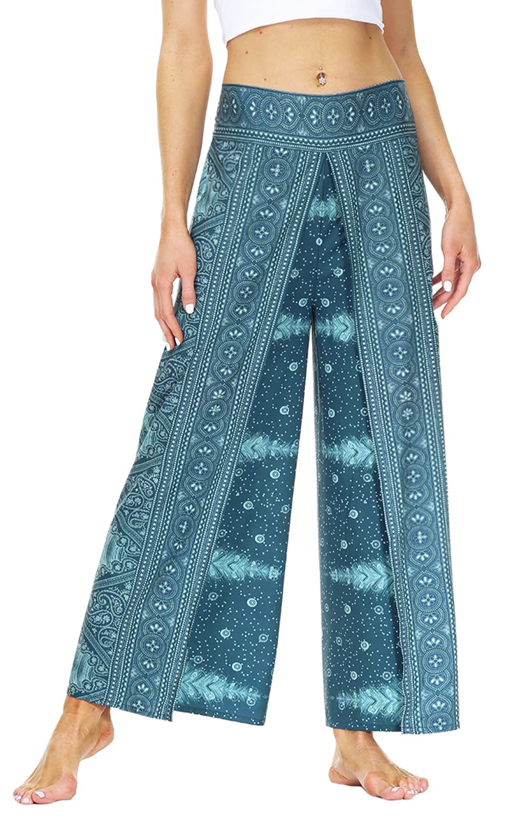 Women's Thai Palazzo Harem Pants Bohemian Yoga Pilate Pants Summer Loose Boho Hippie Pants High Waisted Flowy Wrap Bottom