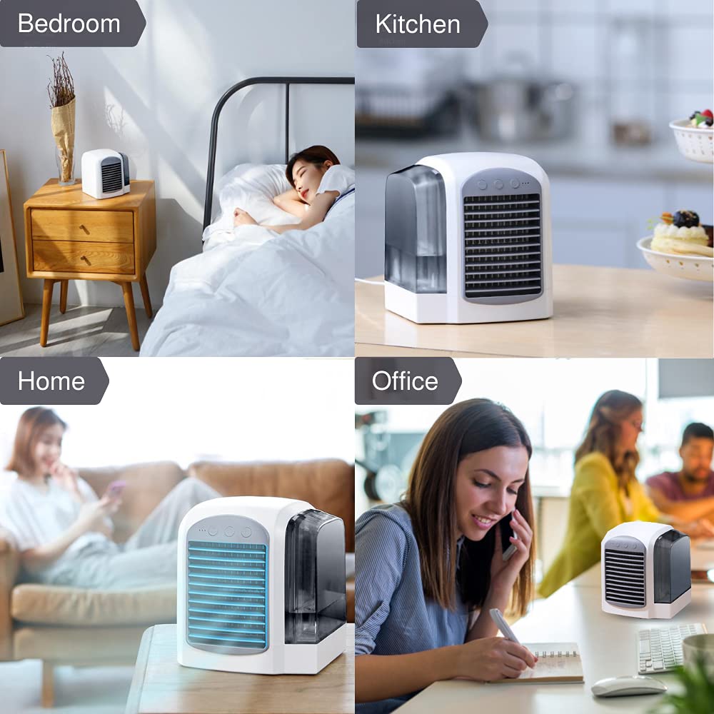 NLR Personal Air Cooler, USB Portable Water-cooling Table Fan with Night Light, 3-Speed Fan for Home & Office, Low Consumption & Environmental Friendly (Pink)