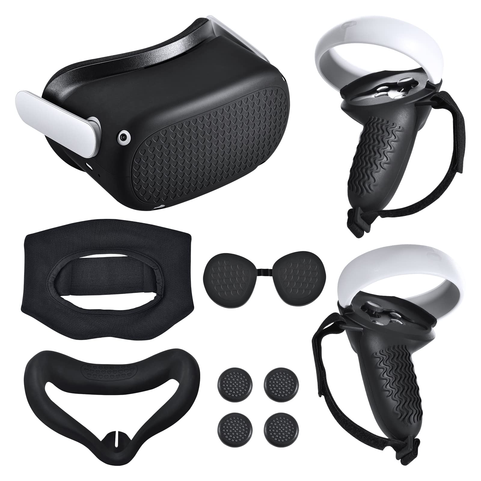 VR Silicone Cover Accessories for Quest 2, Silicone Face Cover, VR Shell Cover, Lens Protector, Cloth Eye Mask Cover, Touch Controller Grip Covers with Adjustable Strap, Protect Your Quest 2 in 1 Set