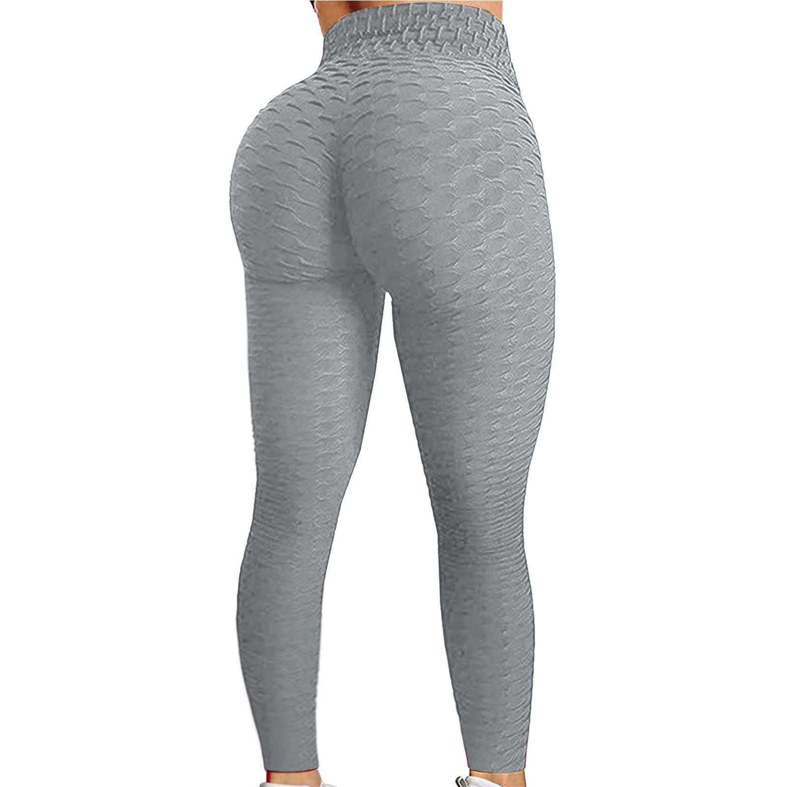 Women's High Waist Yoga Pants Tummy Control Slimming Booty Leggings Textured Workout Running Butt Lift Tights Gray