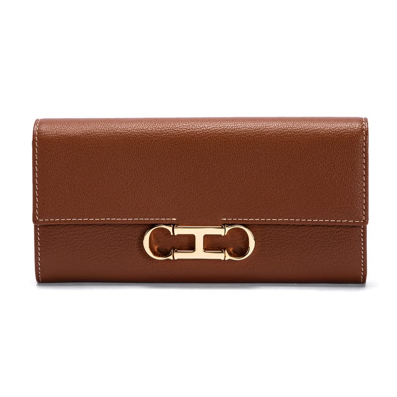 Women's purse leather handbag zero wallet card bag long wallet (Brown)