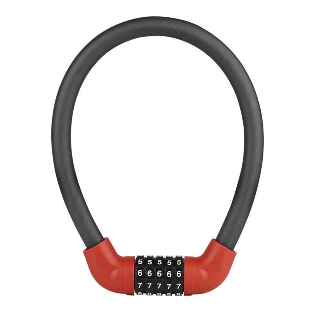 YUNNUO Bike Lock Portable Combination Bike Lock Cable 5 Digit Resettable Combination Cable Lock for Bicycle 22inch (Red)