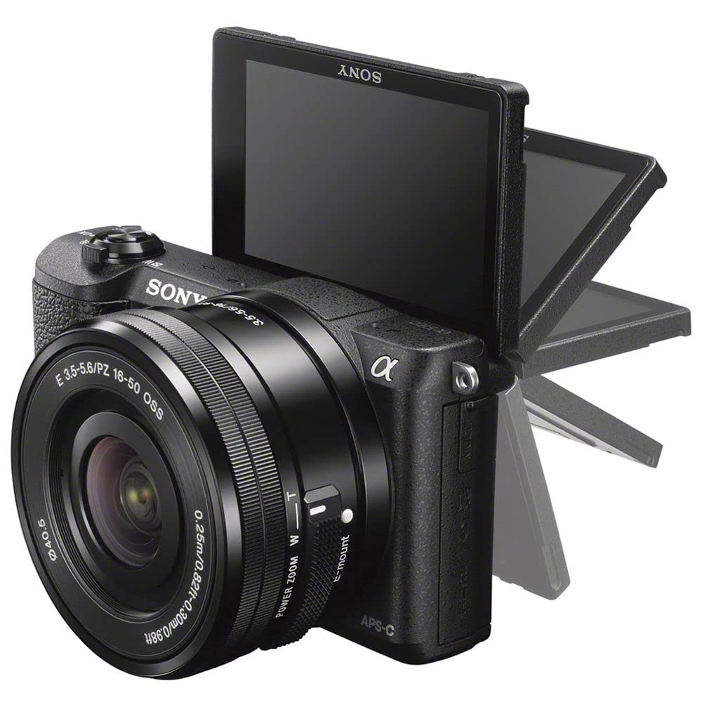Sony Alpha a5100 Mirrorless Digital Camera with 16-50mm Lens (Black) + 64GB Card + Card Reader + Case + Flex Tripod + Hand Strap + Memory Wallet + Cap Keeper + Cleaning Kit (Renewed)