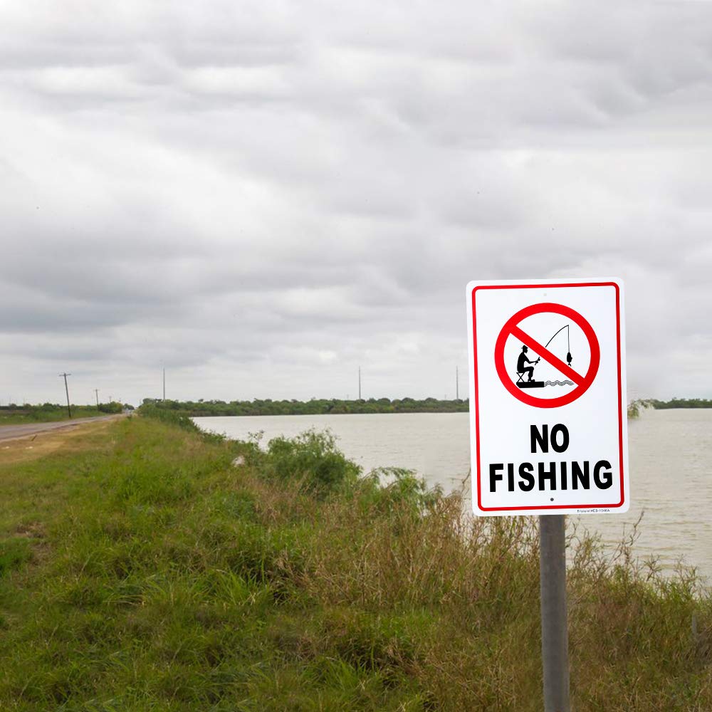 No Fishing Sign, 14"x 10" .04" Aluminum Reflective Sign Rust Free Aluminum-UV Protected and Weatherproof