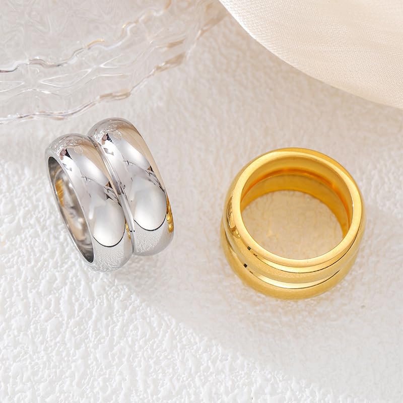 VRNGI Chunky Gold Rings for Women Silver Thick Rings Gold Statement Rings for Women Simple Bold Chunky Silver Rings Solid Dome Ring Minimalist Stackable Band Rings Size 6-10 (Gold, 12)