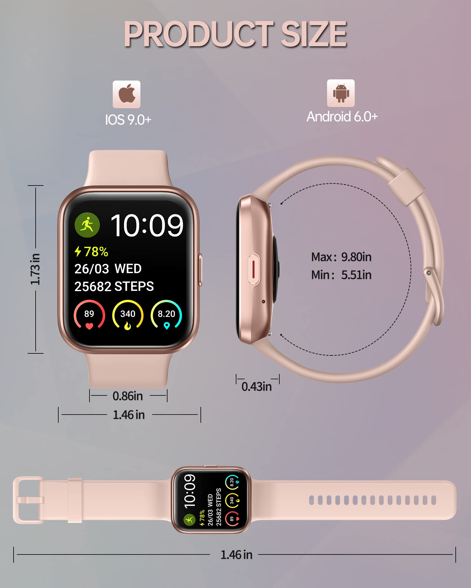 VRPEFIT Smart Watches for Women [Answer/Make Call], 1.7" Touchscreen Fitness Tracker with Heart Rate Blood Oxygen Sleep Monitor Compatible with iPhone & Android, Alexa Built-in, IP68 Waterproof Watch