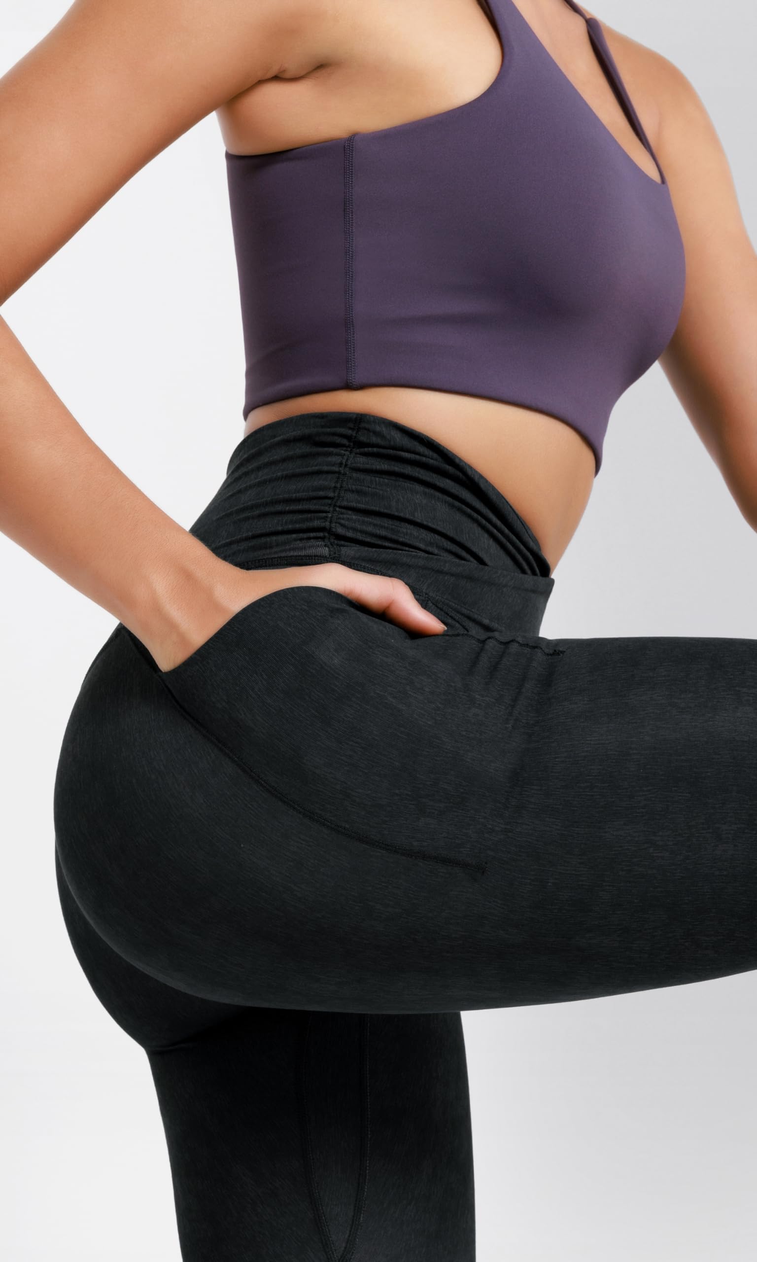 ODODOS Women's Cross Waist 7/8 Yoga Leggings with Pockets, Inseam 25" Gathered Crossover Workout Yoga Pants, Night Rain, Small