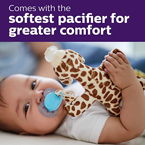 Philips AVENT Ultra Soft Snuggle Pacifier Holder with Detachable Pacifier, 0-6m, Giraffe, SCF348/01