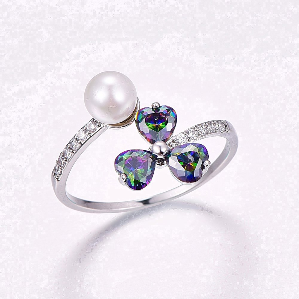 Psiroy 925 Sterling Silver Plated Created Rainbow Topaz Filled Heart Shaped Dainty Flower Anniversary Rings for Women Size 9