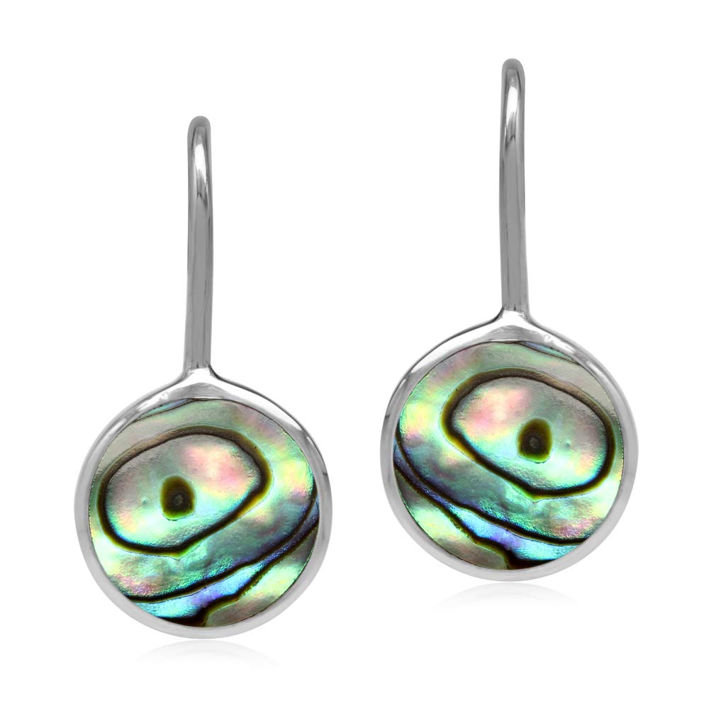 Silvershake 10MM Round Shape Abalone Paua Shell Inlay White Gold Plated 925 Sterling Silver Basic Leverback Dangle Earrings Jewelry for Women