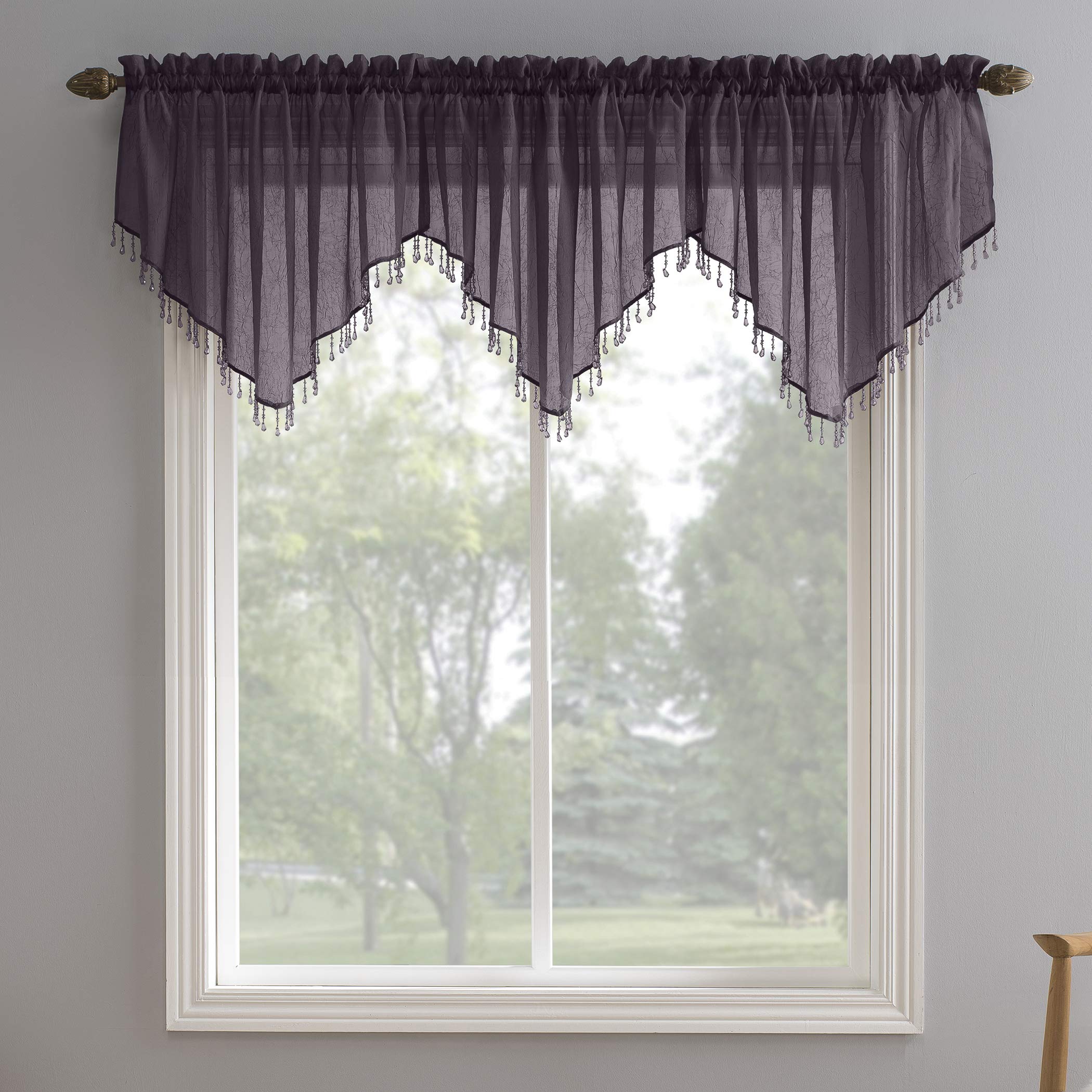 No. 918 Erica Crushed Voile Ascot Beaded Sheer Rod Pocket Curtain Valance