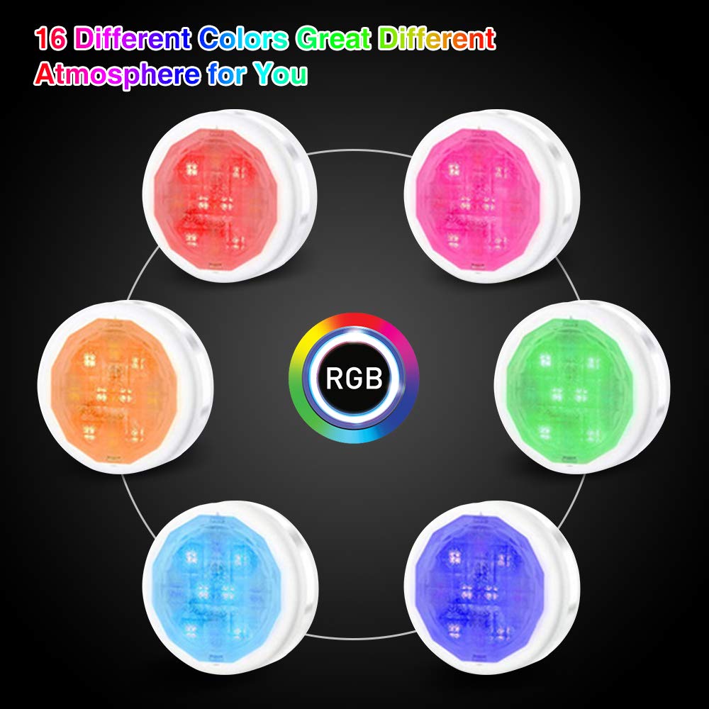 Puck Lights, LED Color Changing Puck Lighting LED Closet Lights Under Counter Lights Wireless LED Color Changing Puck Lights Battery Operated Dimmable Under Cabinet Lights for Kitchen (9 Pack)