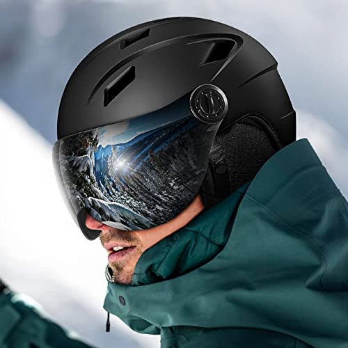 Odoland Ski Helmet with Ski Goggles, Light Weight Snowboard Helmet and 2-in-4 Visor Detachable Goggles Set, Snow Sport Helmets for Men Women,Black,L