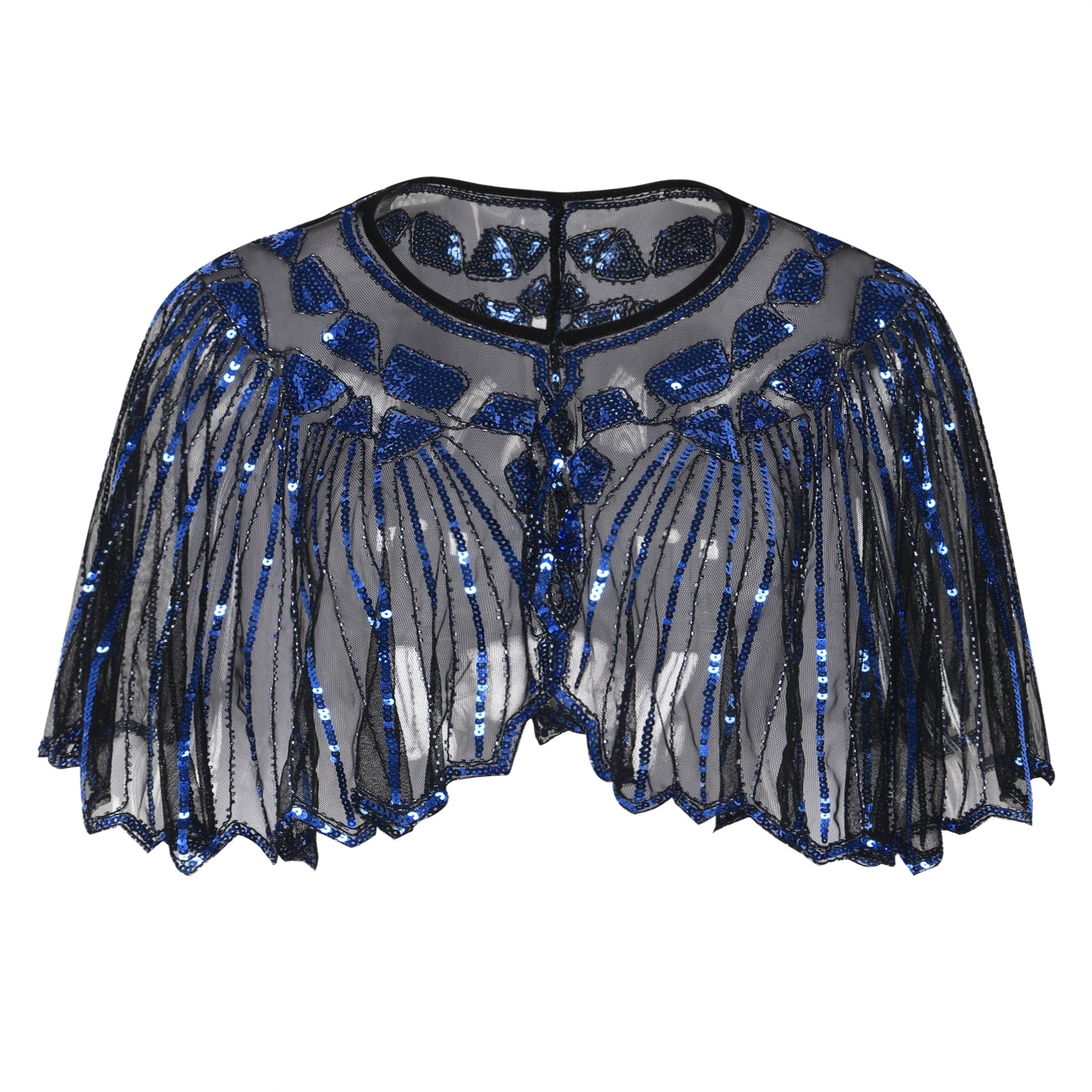 PrettyGuide Women's 1920s Shawl Beaded Sequin Deco Cape Bolero Flapper Cover Up,One Size,Black