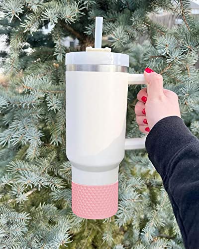 Silicone Boot for Stanley 40 oz Quencher Adventure Tumbler and IceFlow Flip 30 oz 20 oz, Stanley Cup Accessories Protector Bottom Sleeve Cover Bumper for Stanley 40 oz with Handle (Pink)