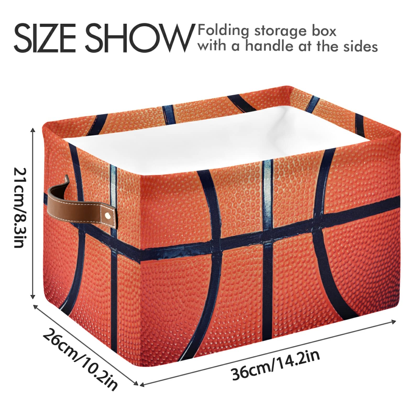 Sport Basketball Storage Bin Canvas Toys Storage Basket Bin Large Storage Cube Box Collapsible with Handles for Home Office Bedroom Closet Shelves,1 pc