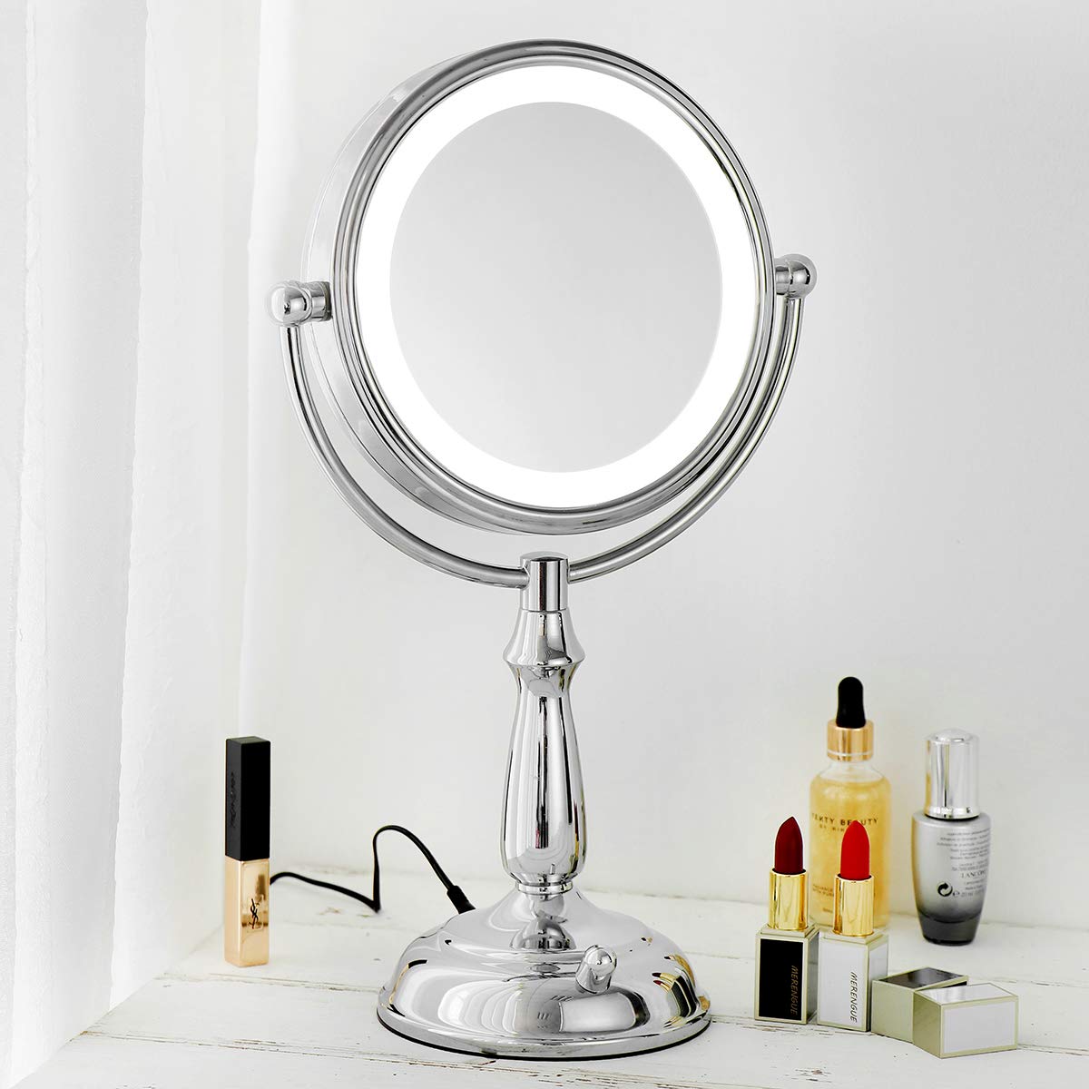 Professional 8" Lighted Makeup Mirror, 10X Magnifying Vanity Mirror with 26 Medical LED Lights,Double Sided Dimmable Cosmetic Mirror,Brightness Adjustable Desk Lamp Alternative,Gift for Mother's Day