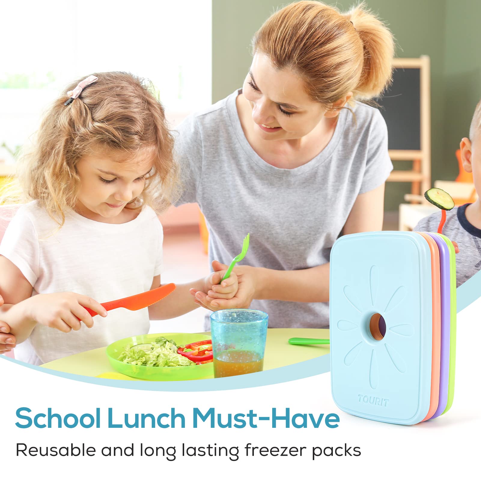 TOURIT Double Deck Insulated Lunch Bag Expandable with Reusable Ice Packs for Lunch Boxes/Bags Long Lasting