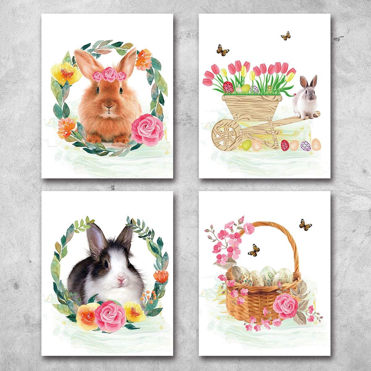 Spring, Easter bunny theme Art Prints Home Studio Office Décor. Gift for Kids Girl Sister mom Women 8 X10 ,set of 4– UNFRAMED