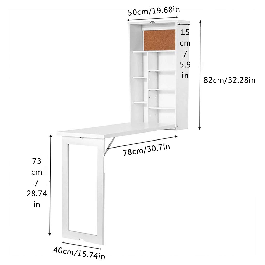 QIMO Wall Mounted Table, Fold Out Convertible Desk with A Chalkboard,Multi-Function Computer Writing Floating Desk, Home Office Wood Wall Hanging Desk