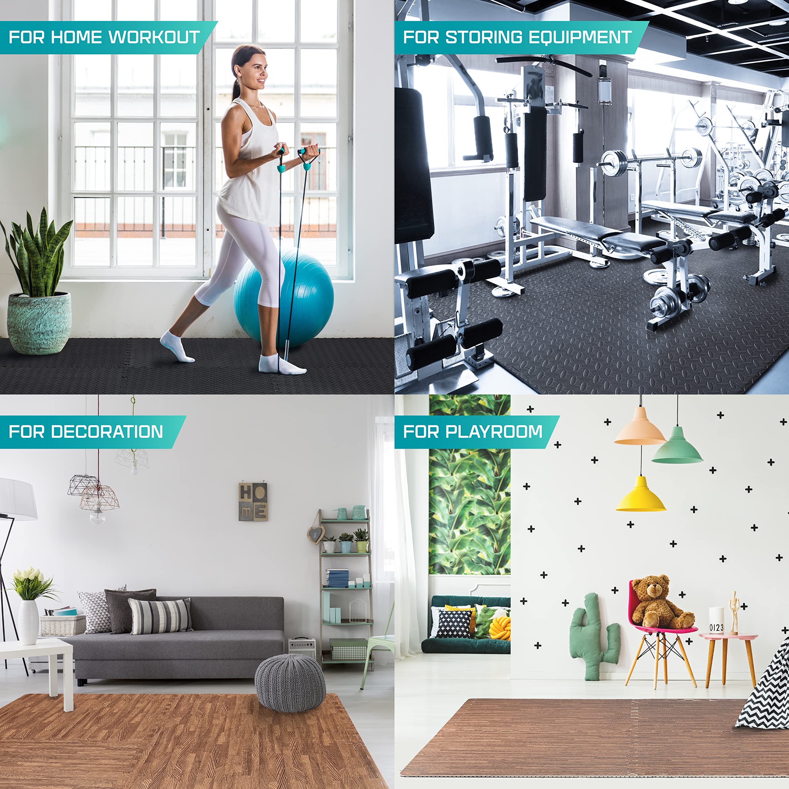 Yes4All 24SQFT-144SQFT Puzzle Exercise Mat for Home Gym, EVA Interlocking Foam Floor Tiles with Border for Workout Equipment