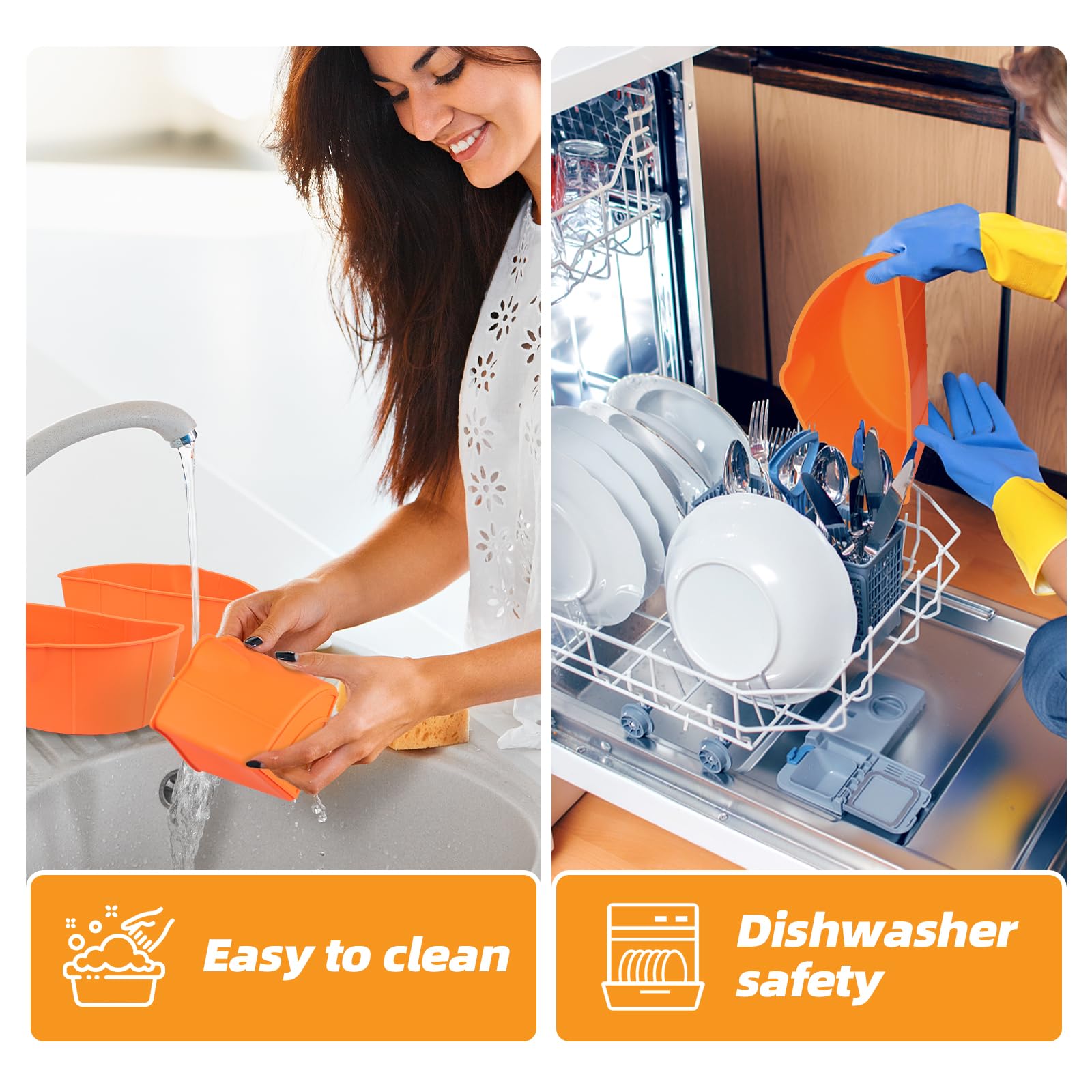 Silicone Crock pot Liner Fit 6-7 Quart Oval Slow Cooker Reusable Leakproof Easy Clean Cooking Bags Divider Dishwasher Safe (Orange)