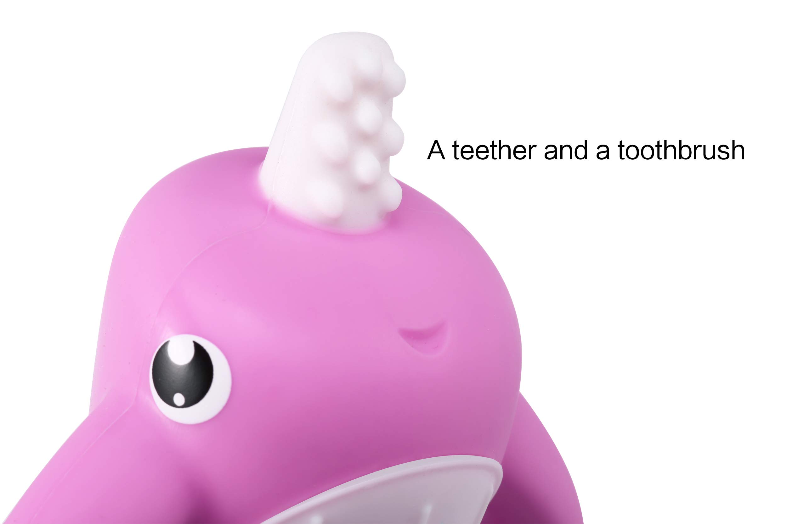 Smily Mia Nora Narwhal Soft Silicone Teething Toy/Toothbrush with Two Handles for 3M+ Babies Teething Pain Relief,Purple