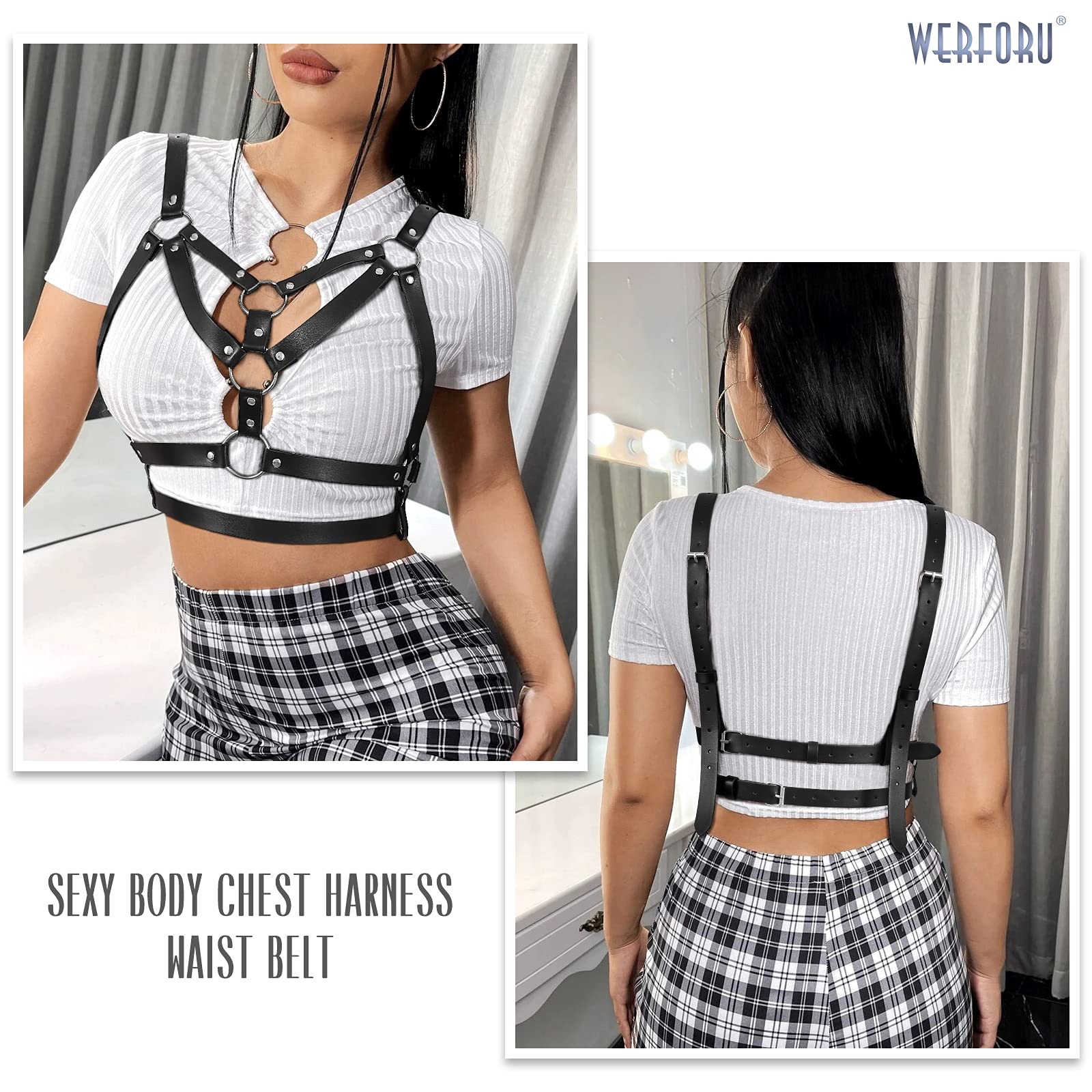 WERFORU Women Body Punk Waist Belt Adjustable Black Belt Halloween