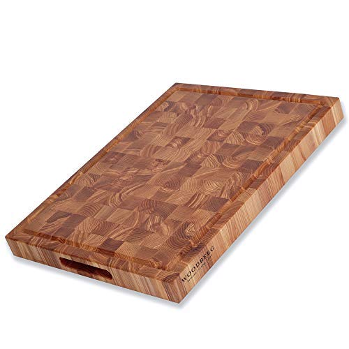 Professional butcher block cutting board 24 x 18 inch extra large thick wooden double sided end-grain chopping board