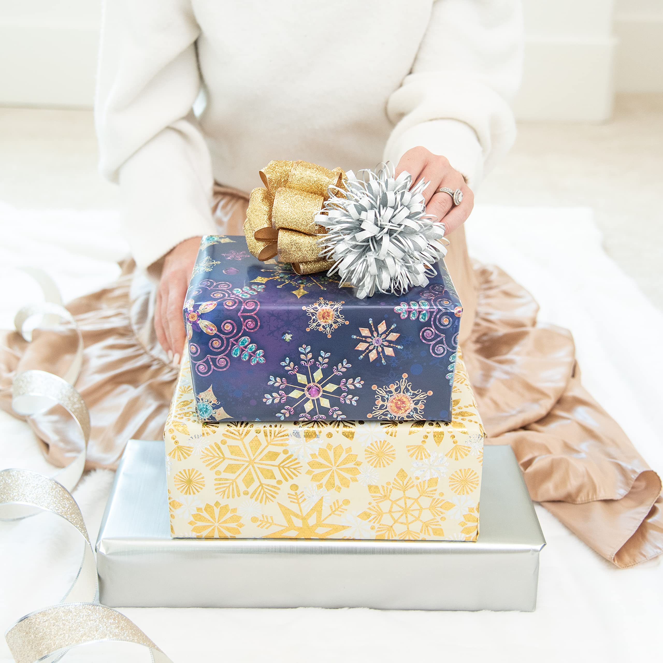Papyrus Wrapping Paper Rolls for Christmas, Hanukkah, and All Holidays Jewel Tone, Holographic Snowflakes (2 Rolls, 40 sq. ft.)