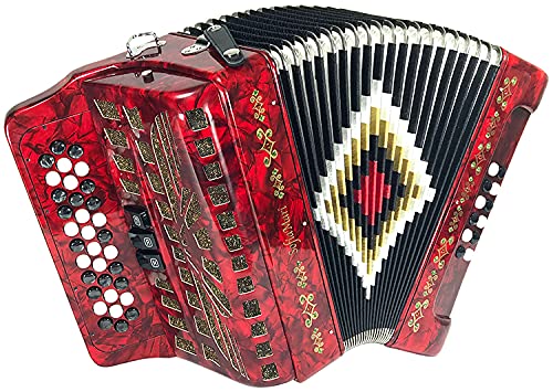 SofiaMari NSM3412 Accordion Package: 34 Button, 12 Bass, 3 Switch Accordion with Case and Straps (Fa/FBE, Red Pearl)