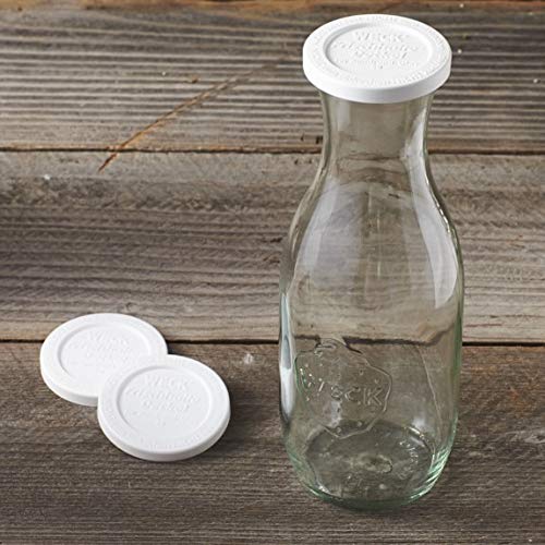 Weck Juice Jar - 35.9 fl oz. Transparent Glass Weck Jars - Eco-Friendly Milk Jar - 1L Juice Carafe Suitable for Juice Milk Water and Wine with Cork Lids and Keep Fresh Covers (1 Set)