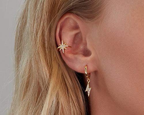 Simple CZ Star Cuff Wrap Earrings Cute Snowflake Crystal Twinkle Helix Cartilage Clip on Earrings Non Piercing Cartilage Earrings Hexagram ear cuff (snowflake ear cuff-gold)