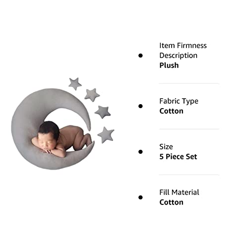 Newborn Photography Posing Pillow Crescent Moon Pillow Star Pillows Posing Beans Moon Pillow Stars Set DIY Newborn Professional Photography Prop (C-Gray)