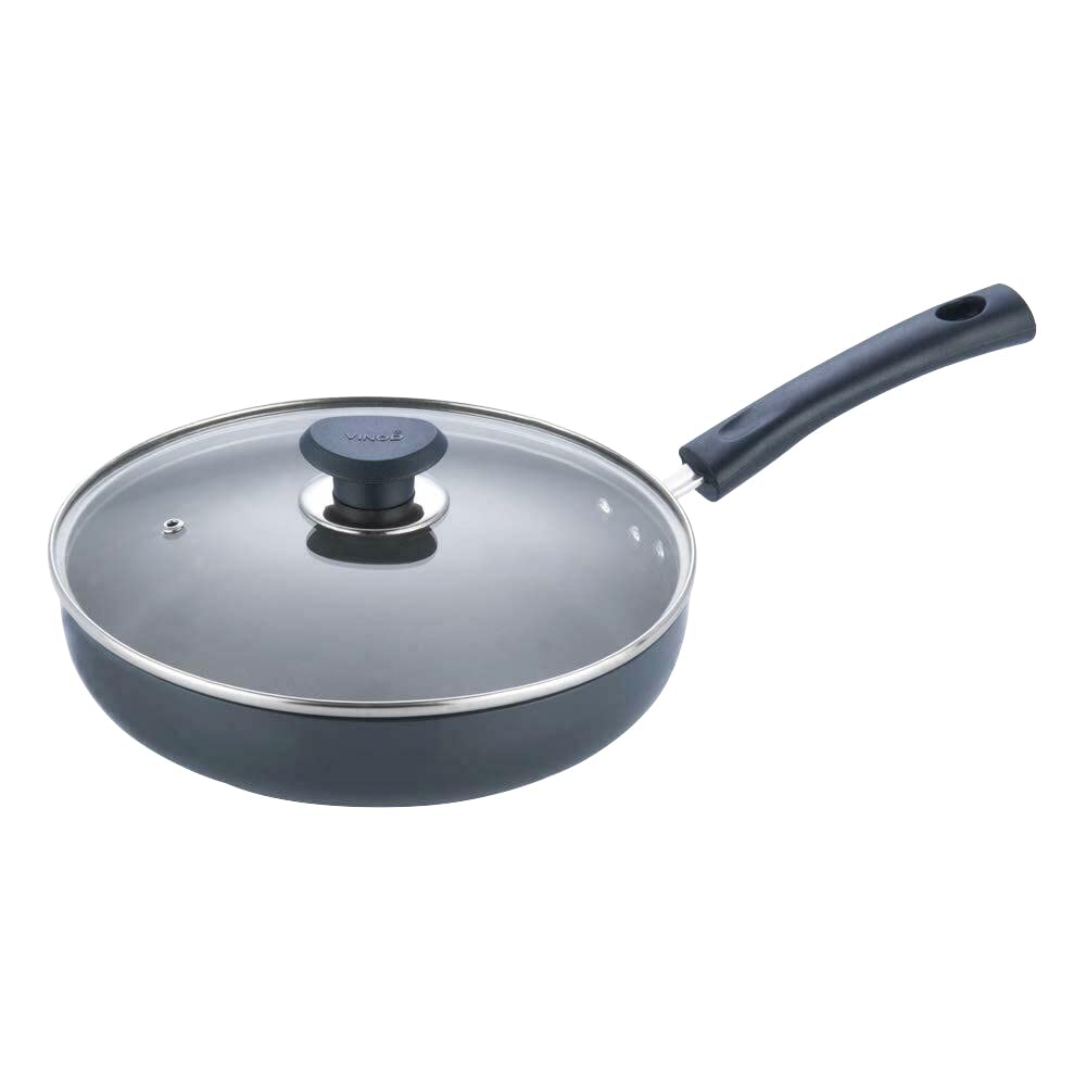 Vinod Pearl Hard Anodised Deep Fry Pan with Glass Lid, 9.5", Black
