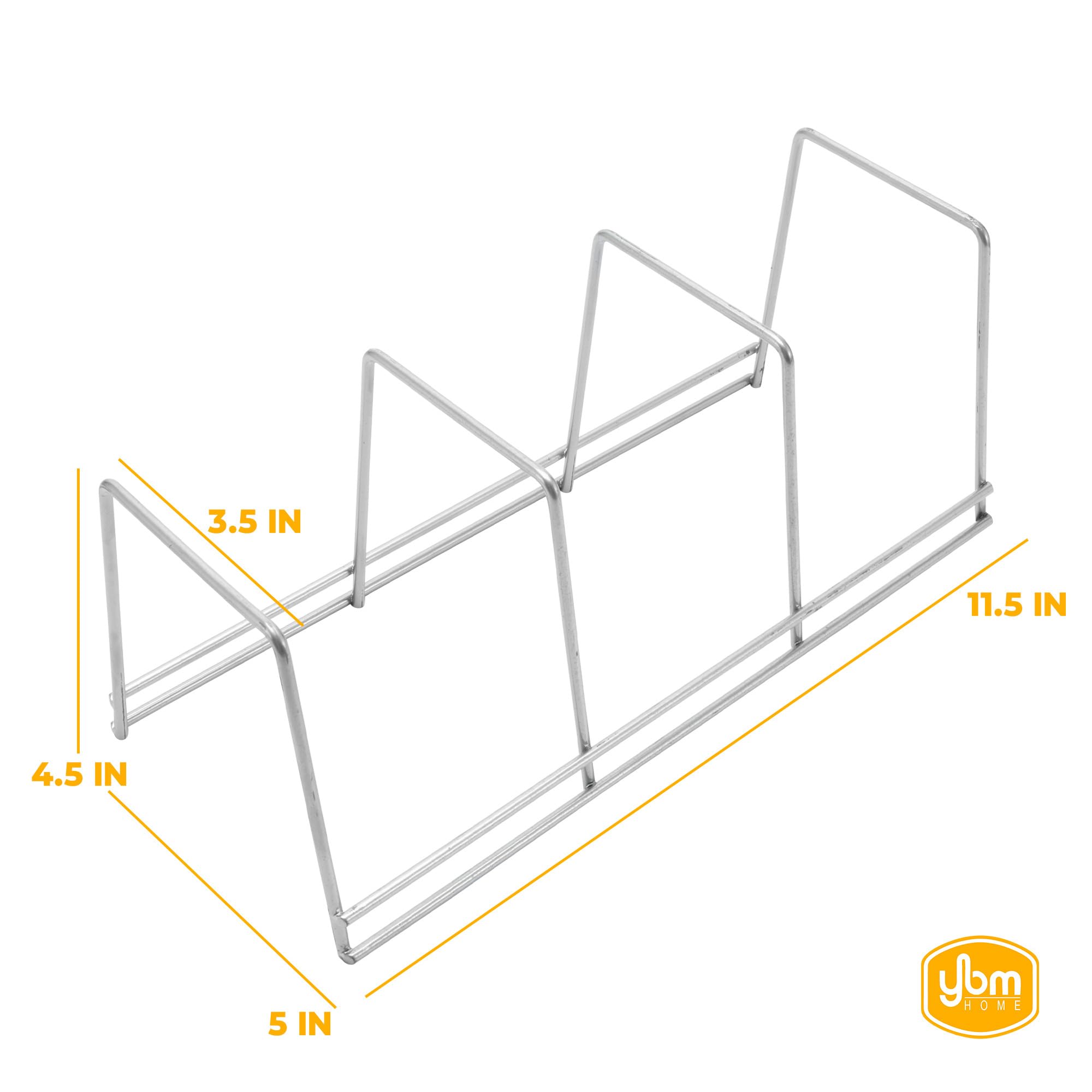YBM Home Wire Dish Storage Rack for Plates, Cutting Boards, Bakeware, Pots and Pans, Serving Trays, Lids, and Other Cookware, 3 Section Plate Holder for Cabinets and Cupboards, Silver 2552