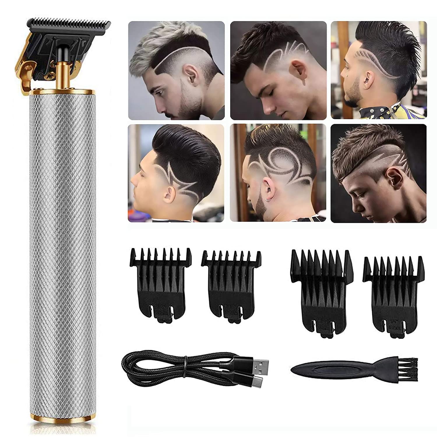 Professional Electric Hair Clippers,Cordless USB Rechargeable T-Blade Hair Beard Trimmer for Men with 4 Guide Combs Haircut Machine