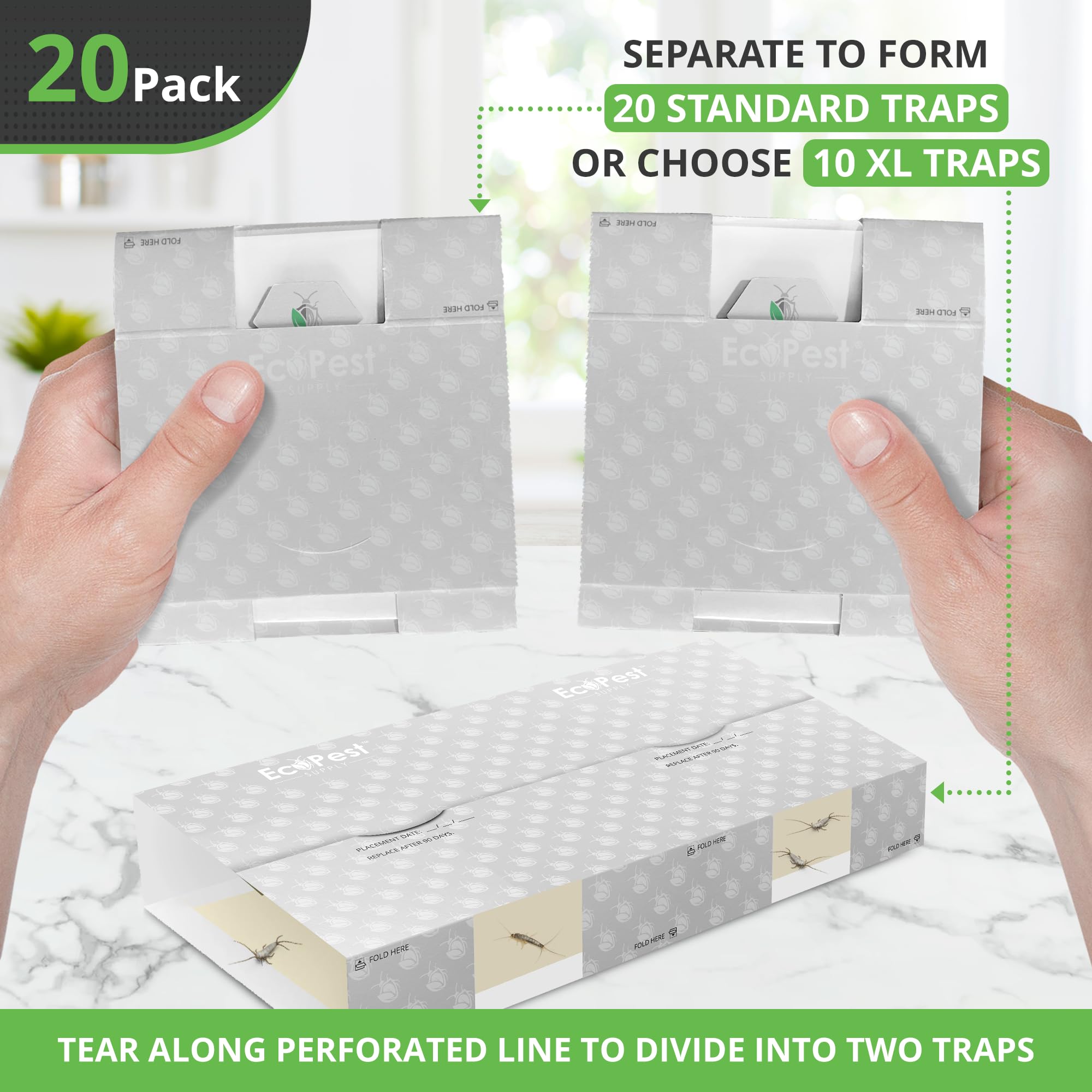 Silverfish Trap β 20 Pack | Sticky Indoor Glue Trap for Silverfish, Firebrat, and Other Bugs and Crawling Insects | Adhesive Silverfish Killer Paks, Monitor, and Detector with Natural Bait Attractant