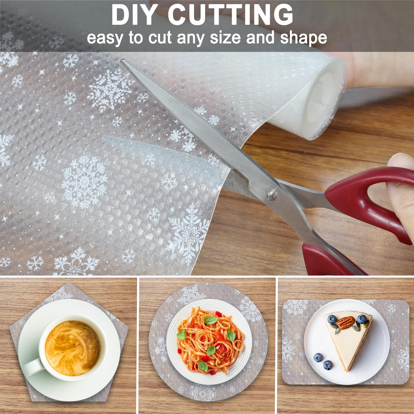 Shelf Liners for Kitchen Cabinets, Waterproof Drawer Liner Non Adhesive Bathroom Sink Liner, Fridge Liner No Slip Cupboard Mats EVA Place Mats Roll - Clear Snow 17.7"×118"